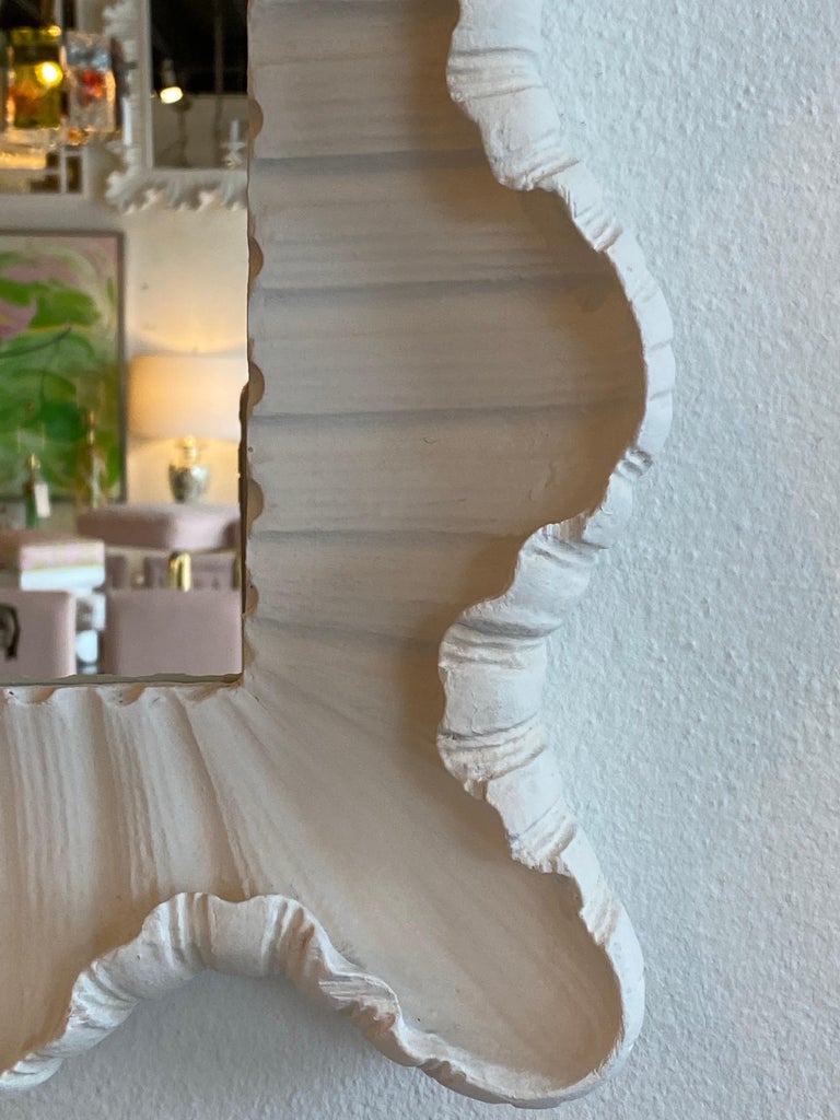 Vintage Wood and Gesso White Scalloped Ruffle Wall Mirror Horizontal or ...