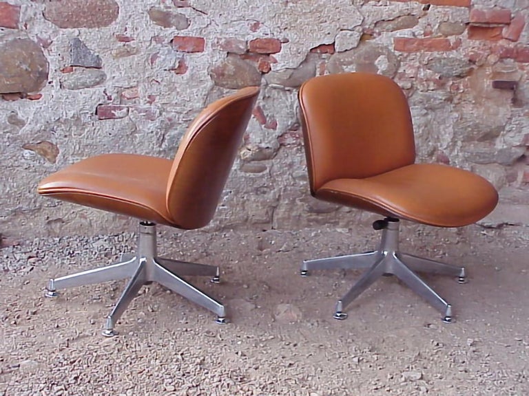Vintage Wood and Leather Swivel Chair by Ico Parisi Mim, Italy, 1970 ...