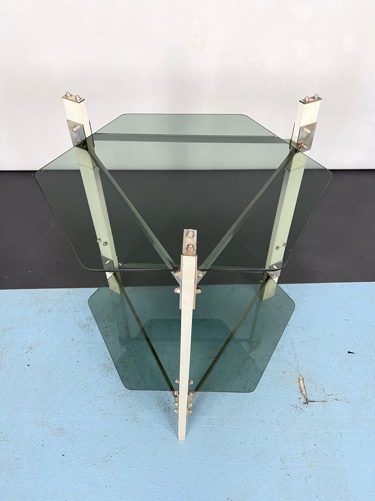 Vintage wood and smoked glass side table. Italy 1970s For Sale at 1stDibs