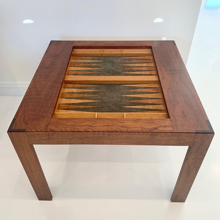 Vintage Wood and Suede Backgammon Table For Sale at 1stDibs