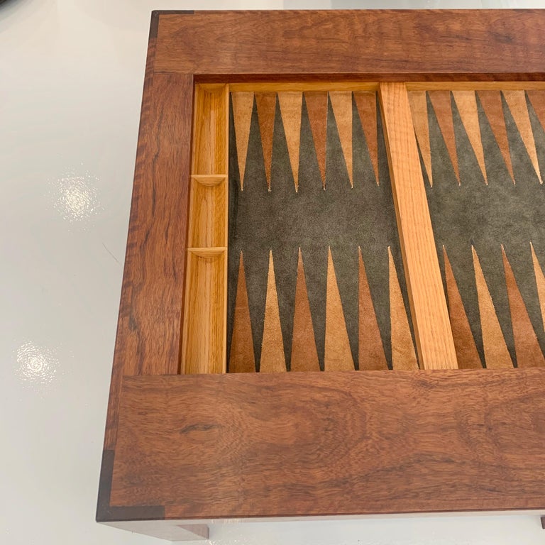 Vintage Wood and Suede Backgammon Table For Sale at 1stDibs