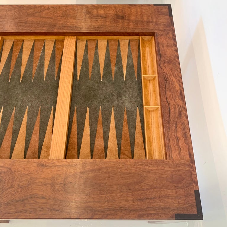 Vintage Wood and Suede Backgammon Table For Sale at 1stDibs