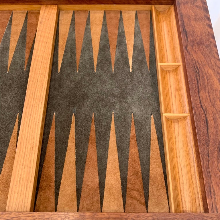 Vintage Wood and Suede Backgammon Table For Sale at 1stDibs