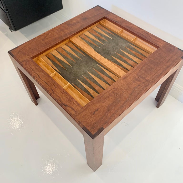 Vintage Wood and Suede Backgammon Table For Sale at 1stDibs