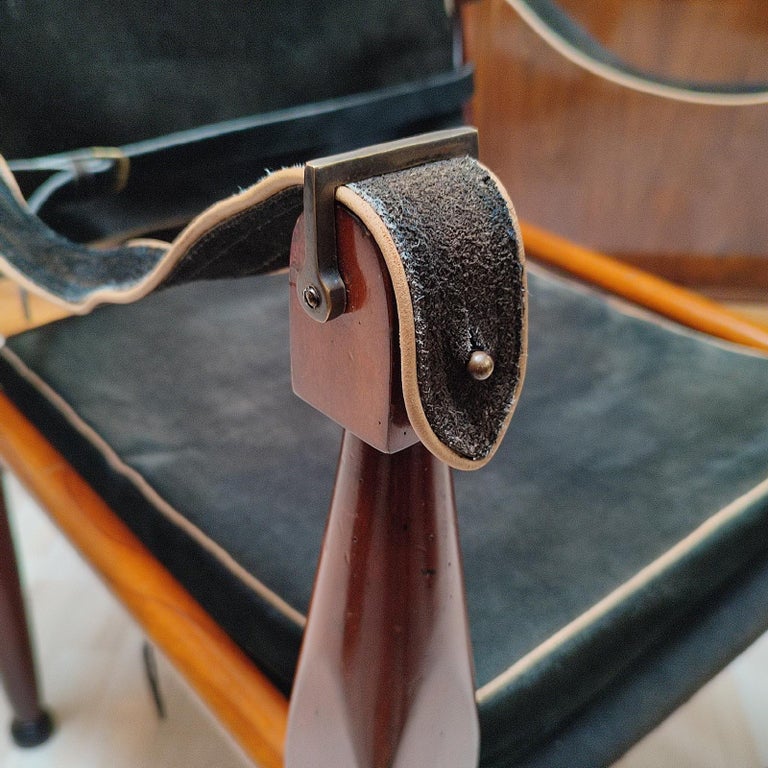 Vintage Wood and Suede Safari Campaign Chair For Sale at 1stDibs