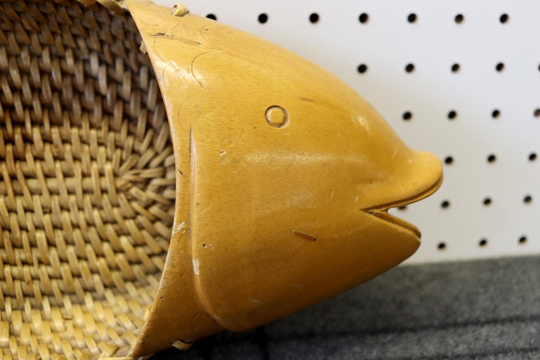 Vintage Wood and Wicker Fish Themed Basket For Sale at 1stDibs