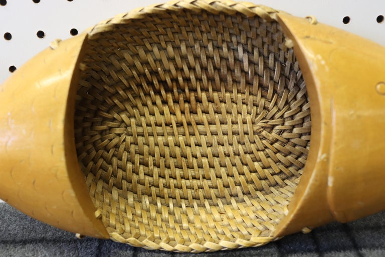Vintage Wood and Wicker Fish Themed Basket For Sale at 1stDibs