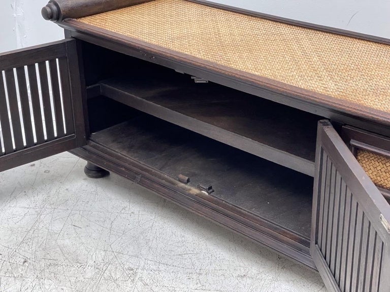 Vintage Wood Bench with Cabinet Storage For Sale at 1stDibs