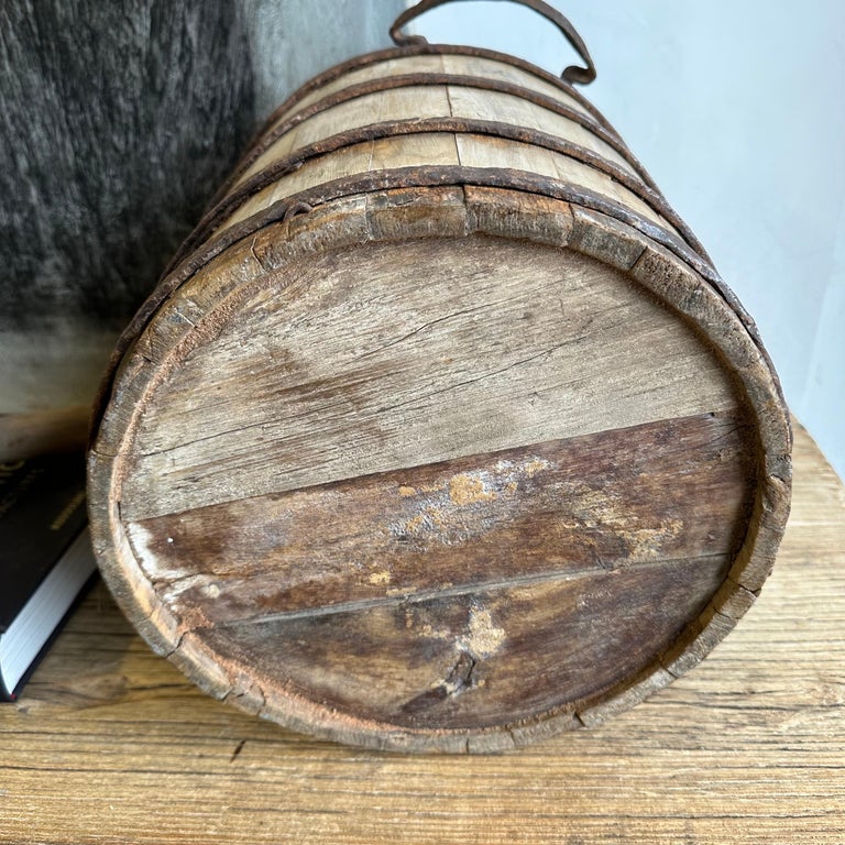 Vintage Wood Bucket with Metal Handle For Sale at 1stDibs
