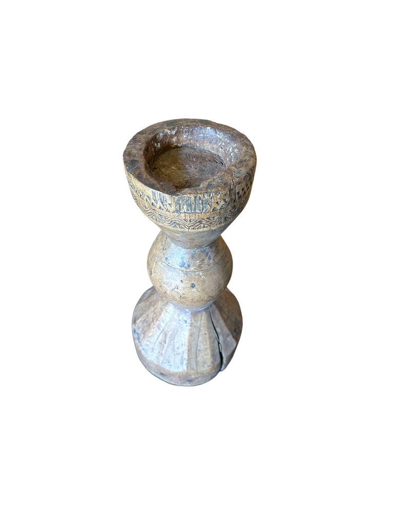Vintage Wood Candle Holder with Carved Detailing, Java, c. 1950 For Sale at 1stDibs