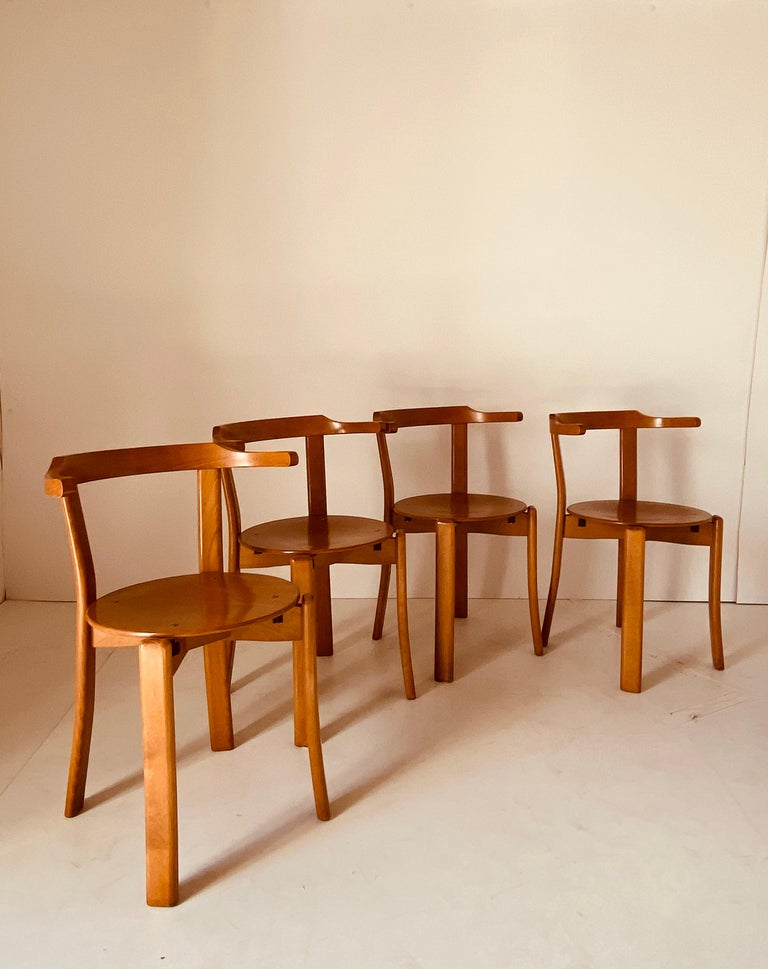 Vintage Wood Chairs Set of Four, Italy, 1970s For Sale at 1stDibs