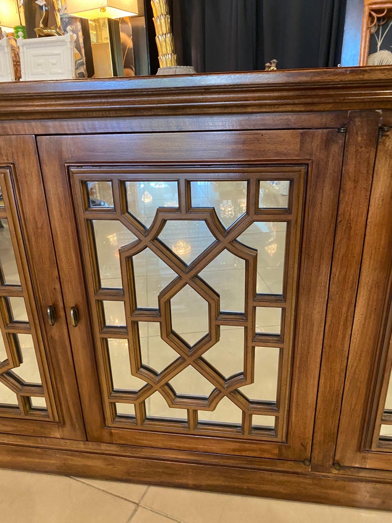 Vintage Wood Chinoiserie Fretwork Fret Mirrored Credenza Buffet ...