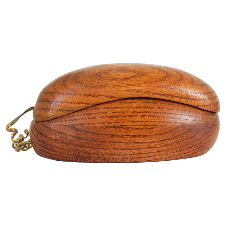 Vintage Wood Covered Telephone, Organic Mid Century Modern Style at 1stDibs
