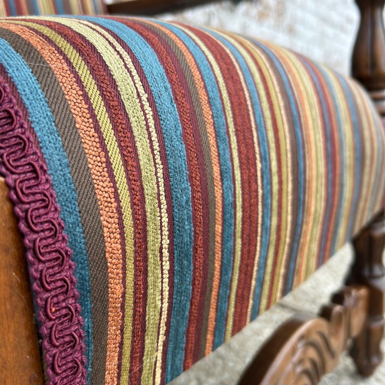 Vintage Wood-Framed Upholstered Armchair - Multicolored Stripe For Sale ...