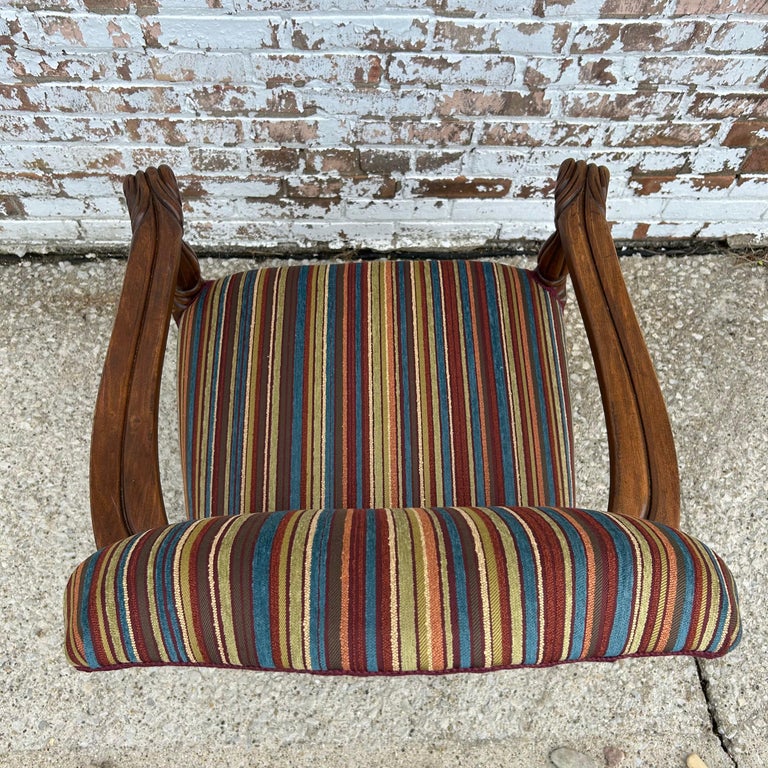 Vintage Wood-Framed Upholstered Armchair - Multicolored Stripe For Sale ...