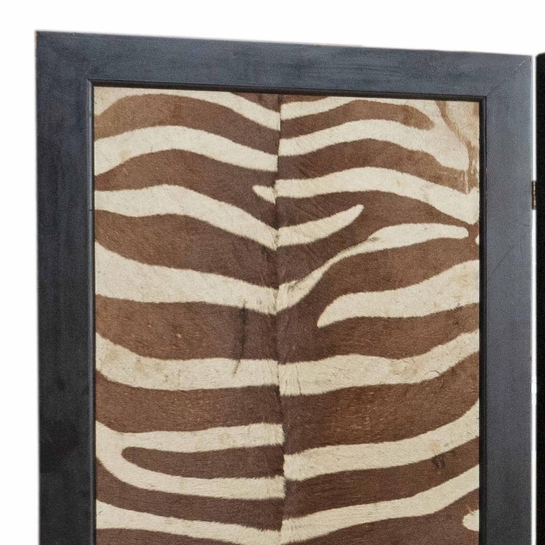 Vintage Wood Framed Zebra Hide Decorative Screen For Sale at 1stDibs