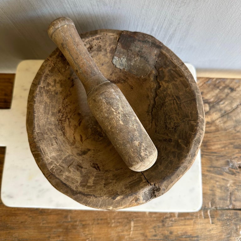 Vintage Wood Mortar and Pestle Bowl For Sale at 1stDibs