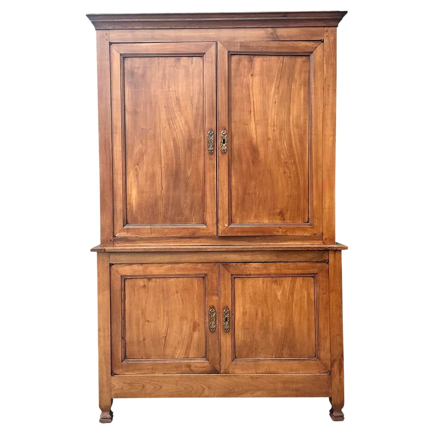 Vintage 2 Door Painted Elm Wood Cabinet For Sale at 1stDibs