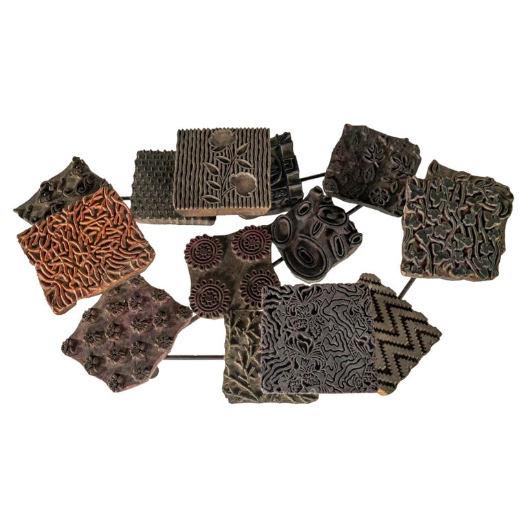 Vintage Wood Printing Blocks with Metal Wall Mounting For Sale at 1stDibs