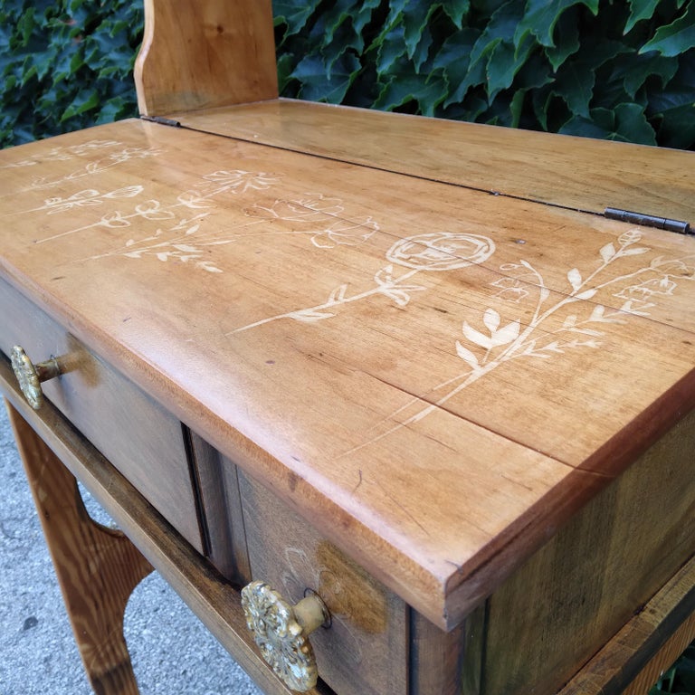 Vintage Wood Vanity with Floral Botanical Accents For Sale at 1stDibs