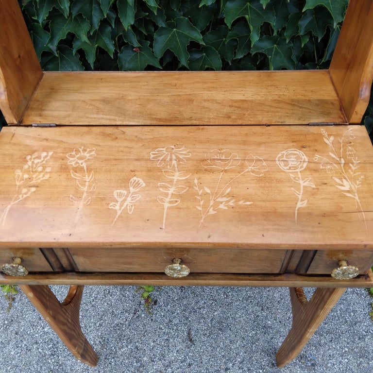 Vintage Wood Vanity with Floral Botanical Accents For Sale at 1stDibs