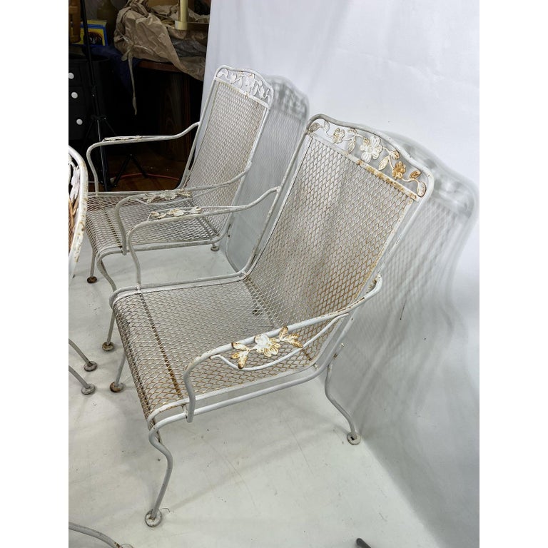 Vintage Woodard Cast Iron Mesh Outdoor Chairs, Set of 4 at 1stDibs
