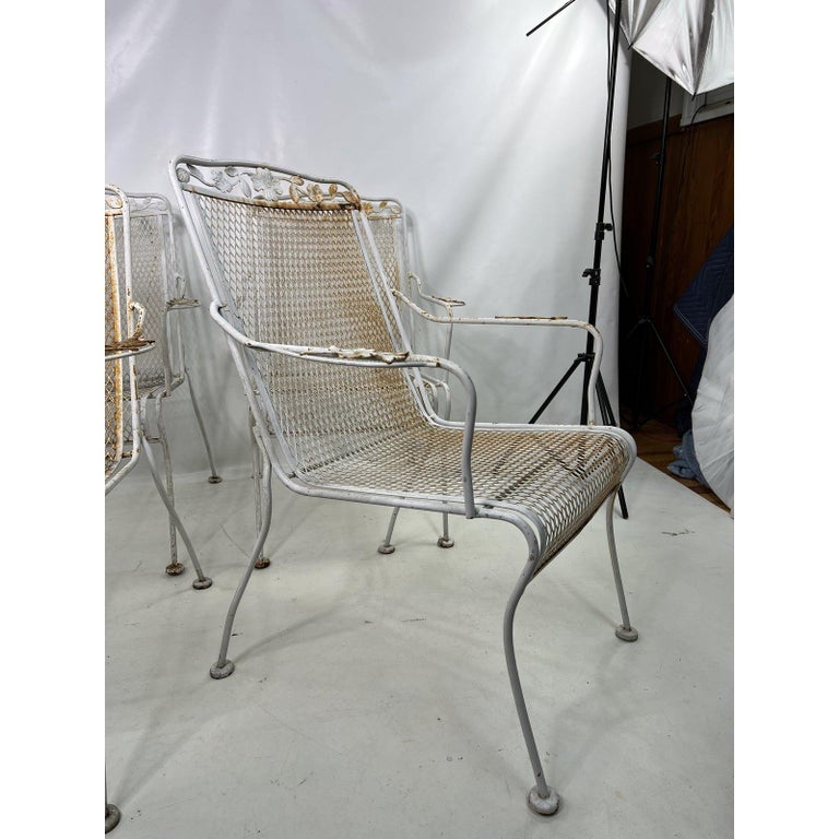 Vintage Woodard Cast Iron Mesh Outdoor Chairs, Set of 4 at 1stDibs