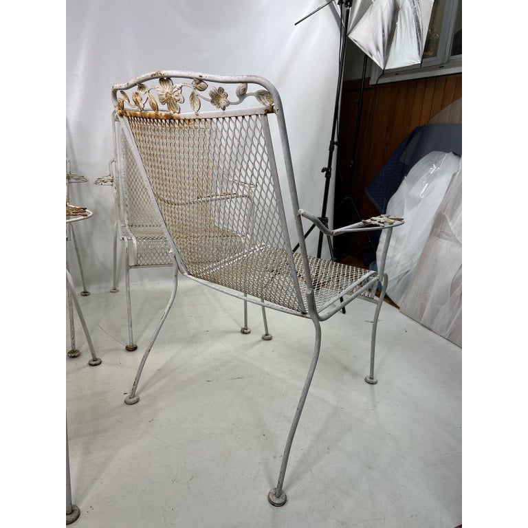 Vintage Woodard Cast Iron Mesh Outdoor Chairs, Set of 4 at 1stDibs