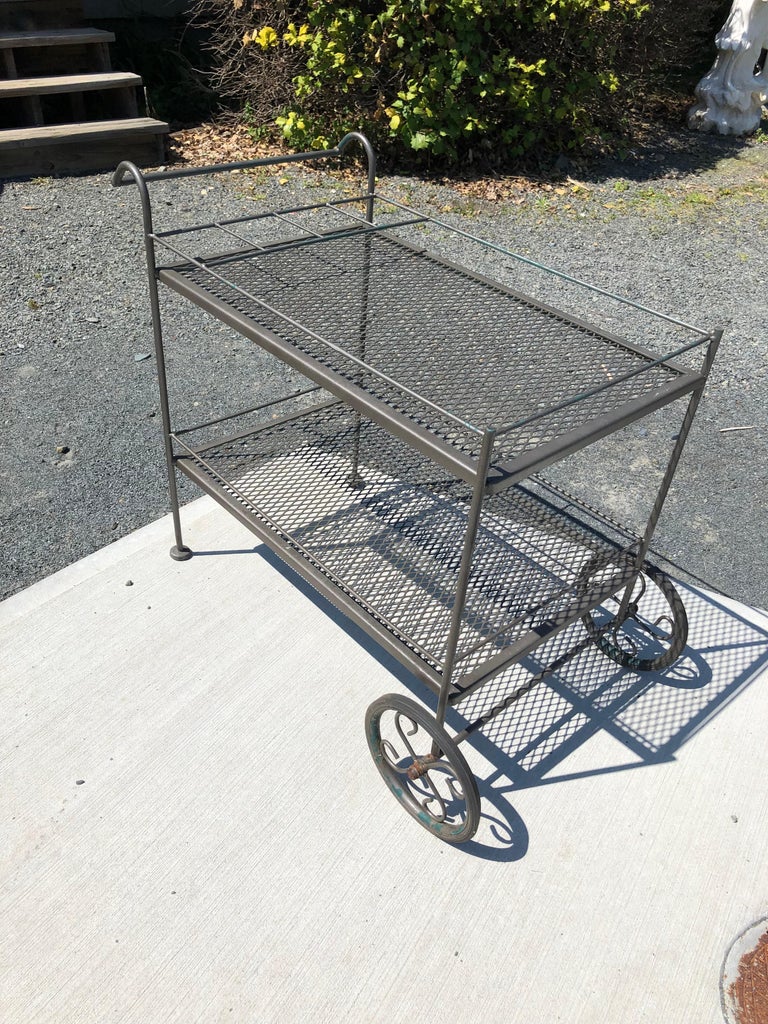 Vintage Woodard Patio Painted Iron Bar Cart For Sale at 1stDibs