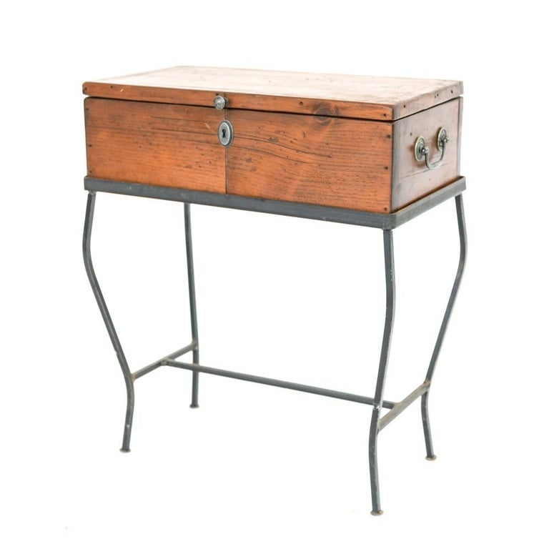 Vintage Wooden Box on Iron Stand at 1stDibs