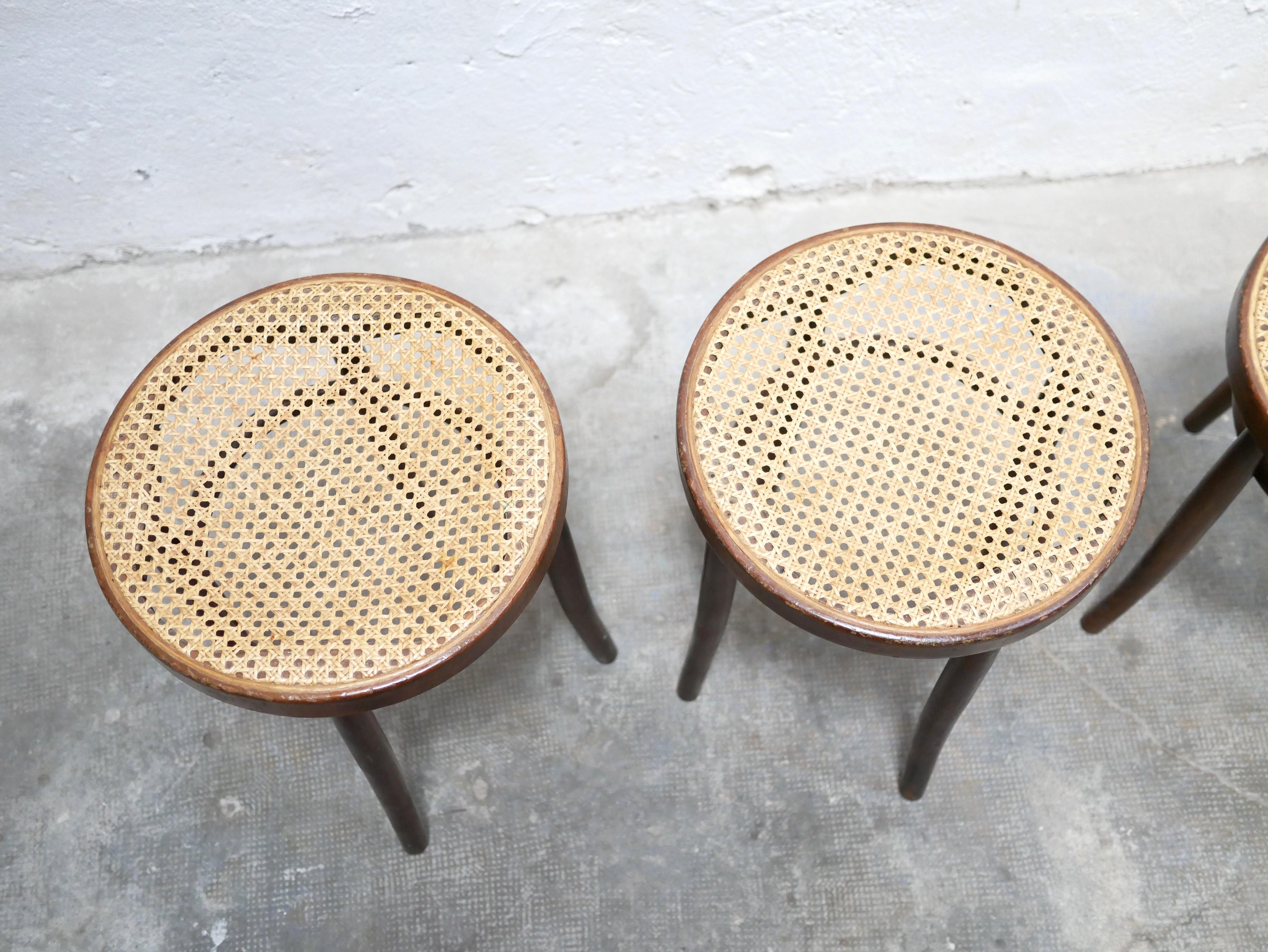Vintage Wooden Caned Stool For Sale at 1stDibs