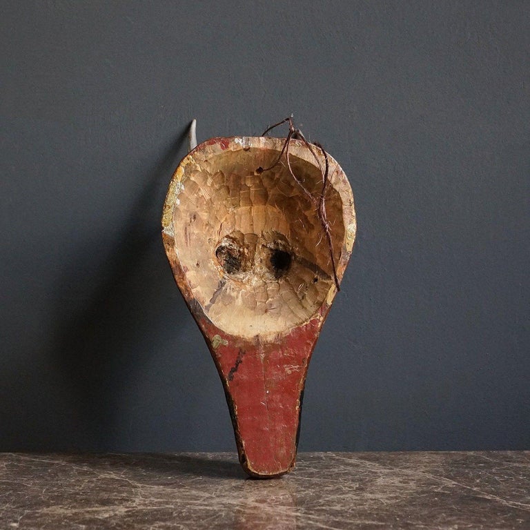 Vintage Wooden Carved Painted Mexican Deer Mask For Sale at 1stDibs