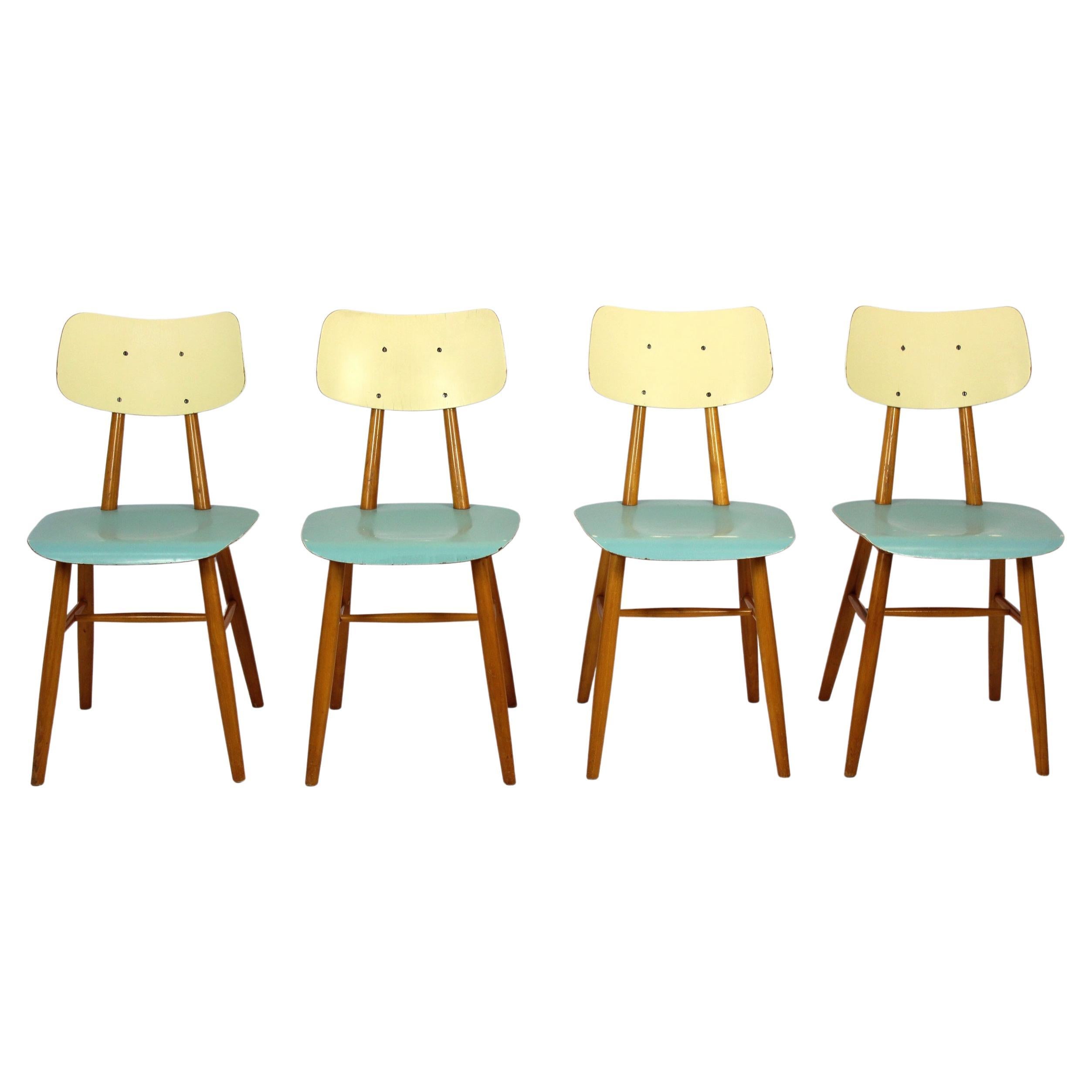 Vintage Wooden Dining Chairs from Ton, 1971, Set of 4 at 1stDibs