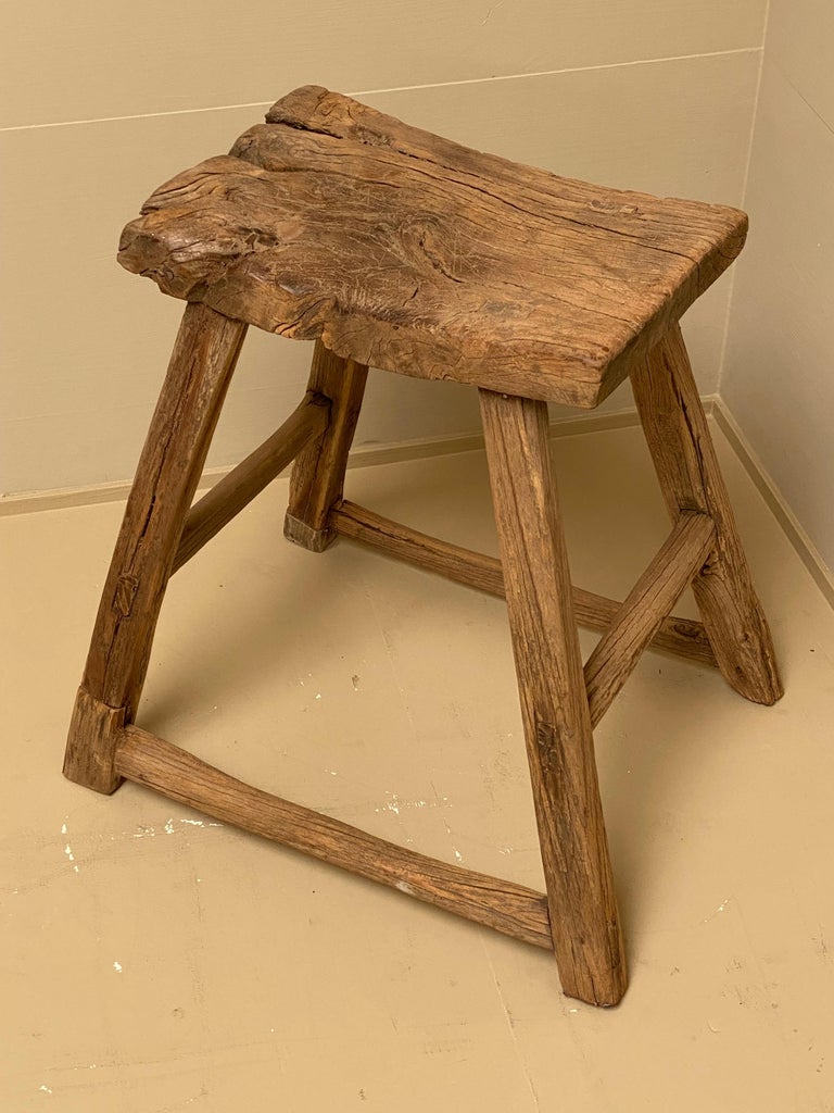 Set of 14 Vintage Wooden Elm Rustic Timber Rectangular Stools, 1960s ...