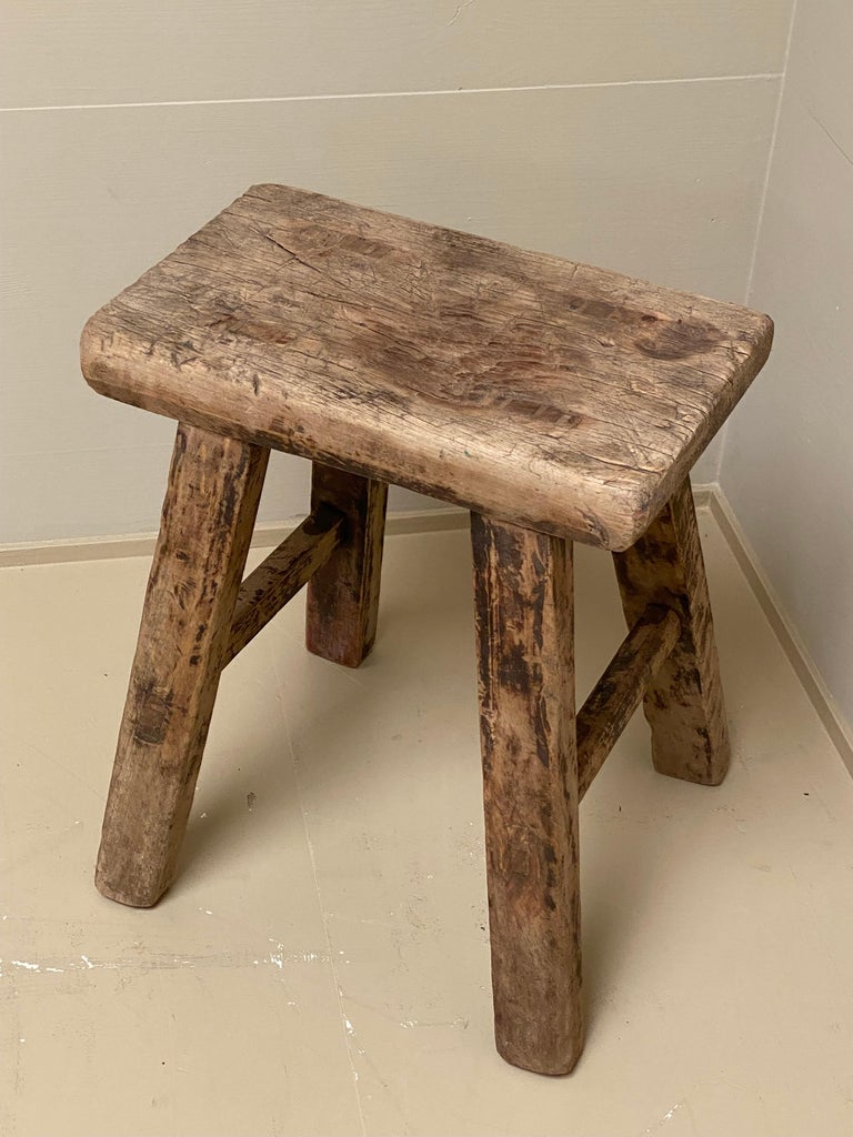 Set of 14 Vintage Wooden Elm Rustic Timber Rectangular Stools, 1960s ...