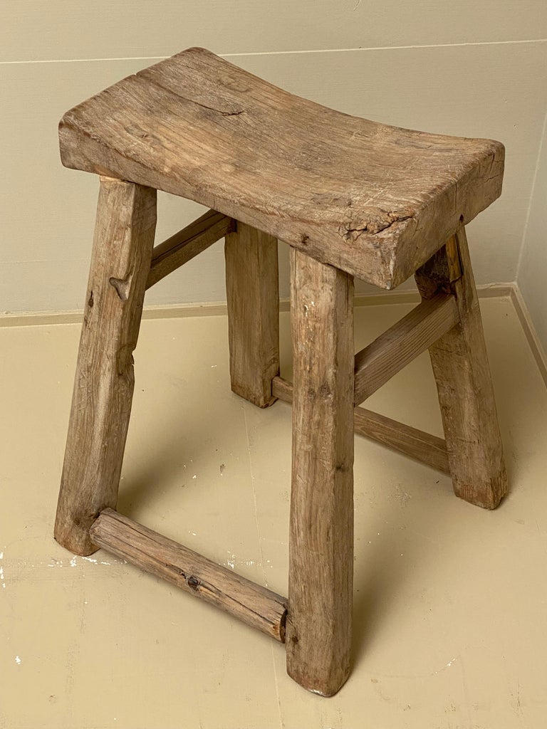 Set of 14 Vintage Wooden Elm Rustic Timber Rectangular Stools, 1960s ...