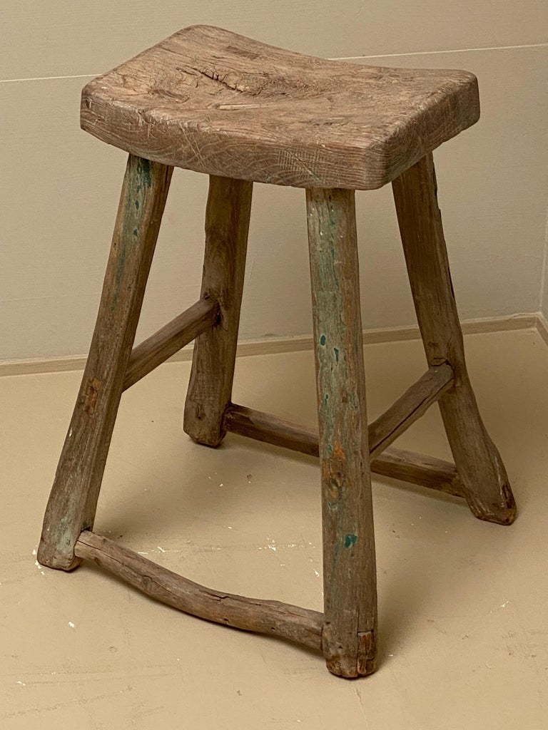 Set of 14 Vintage Wooden Elm Rustic Timber Rectangular Stools, 1960s ...