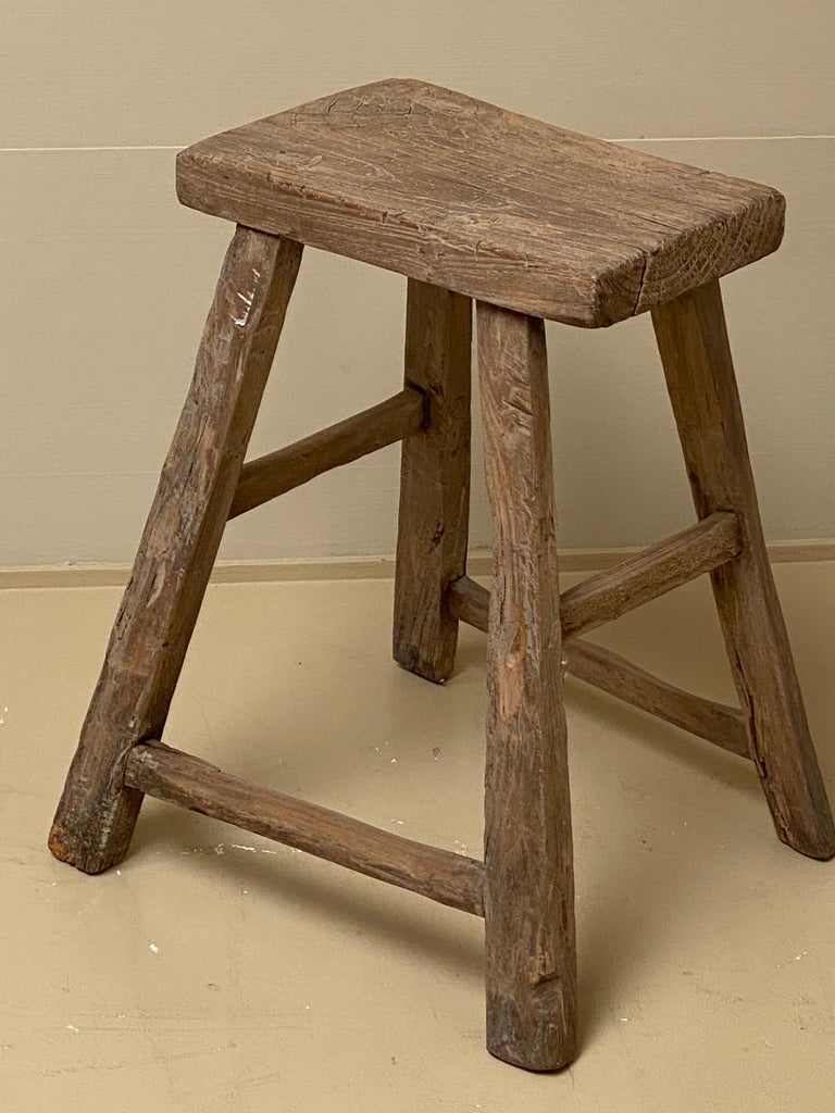 Set of 14 Vintage Wooden Elm Rustic Timber Rectangular Stools, 1960s ...