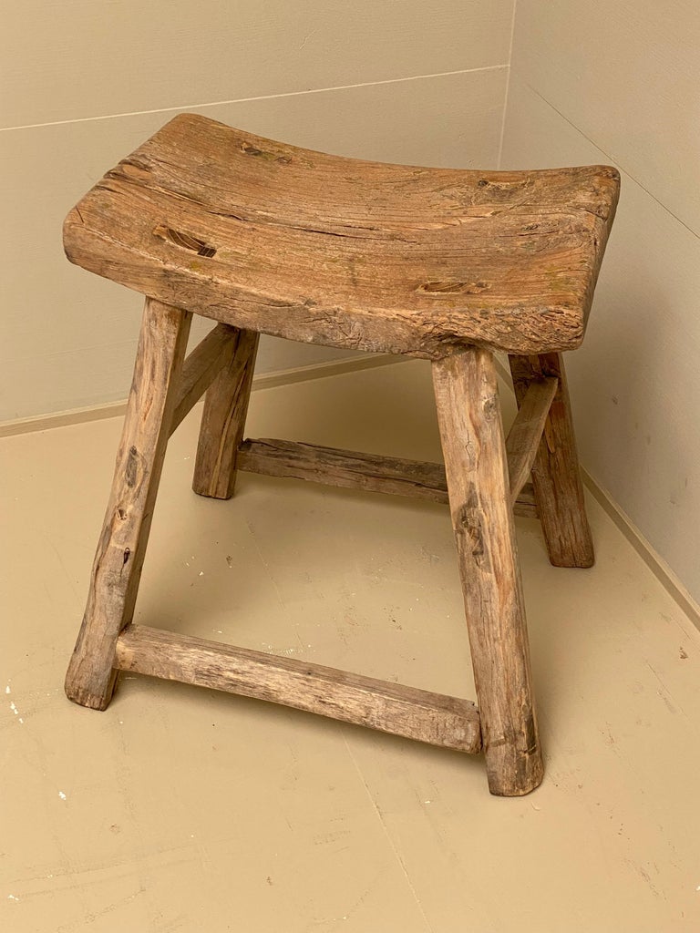 Set of 14 Vintage Wooden Elm Rustic Timber Rectangular Stools, 1960s ...