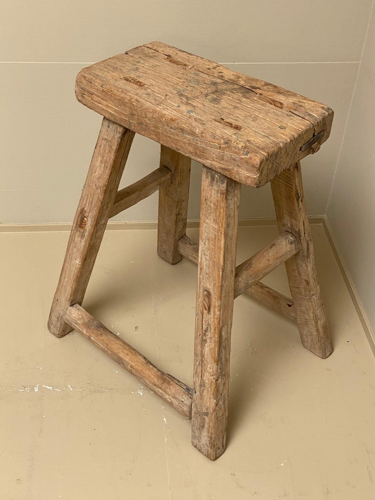 Set of 14 Vintage Wooden Elm Rustic Timber Rectangular Stools, 1960s ...