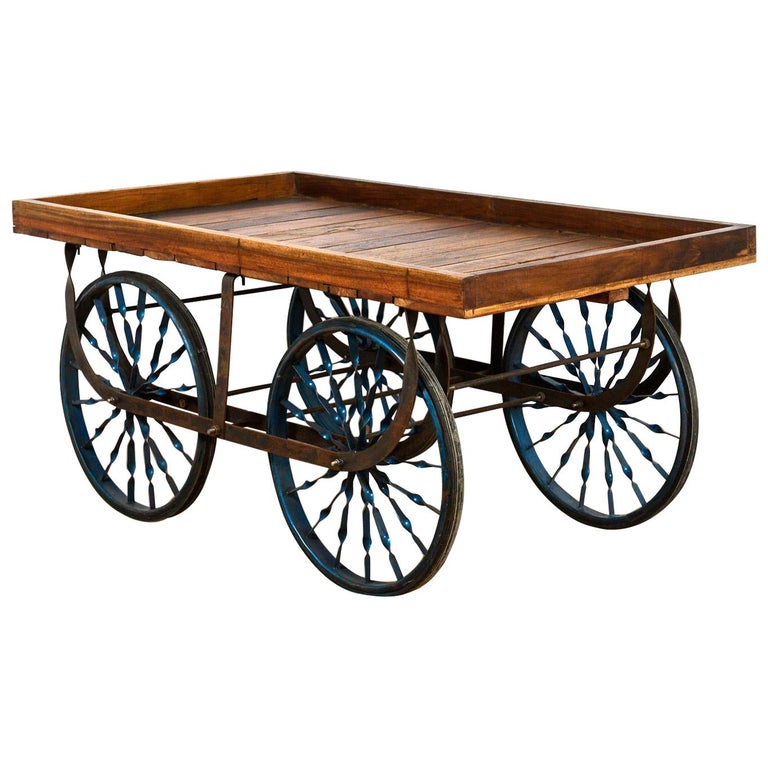 Vintage Wooden Open Sided Cart Trolley, 20th Century at 1stDibs