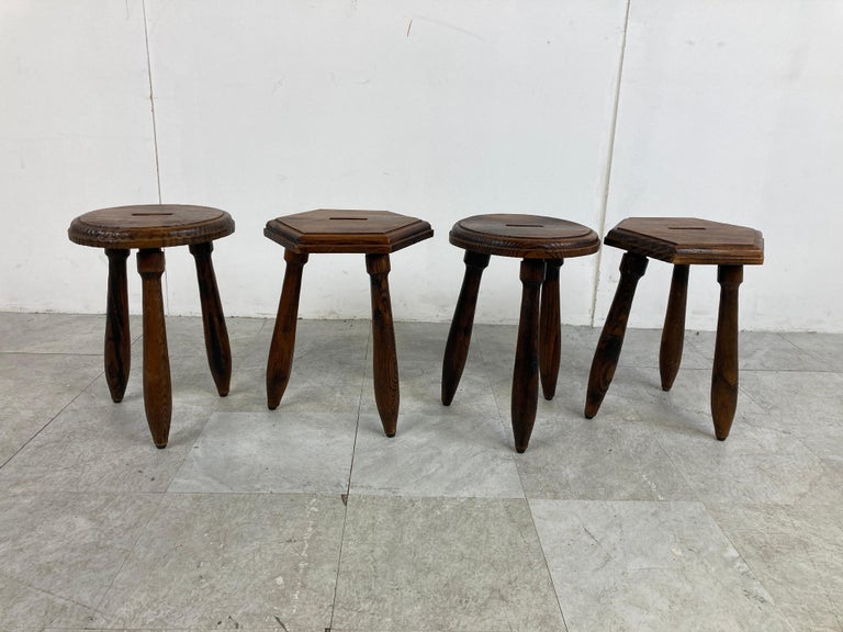 Vintage Wooden Tripod Stools, Set of 4, 1950s For Sale at 1stDibs