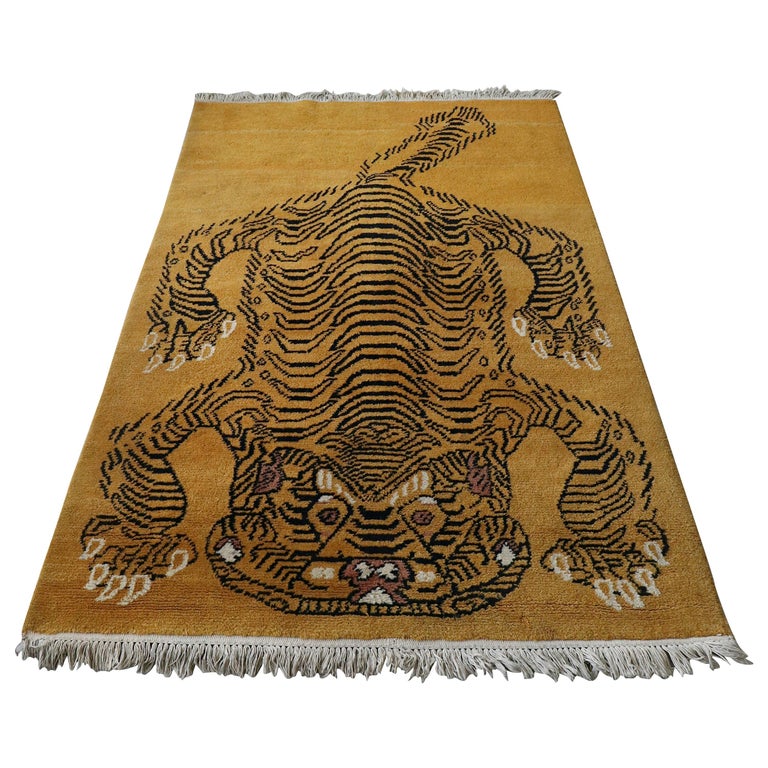Vintage Wool Chinese Tibetan Tiger Rug For Sale at 1stDibs