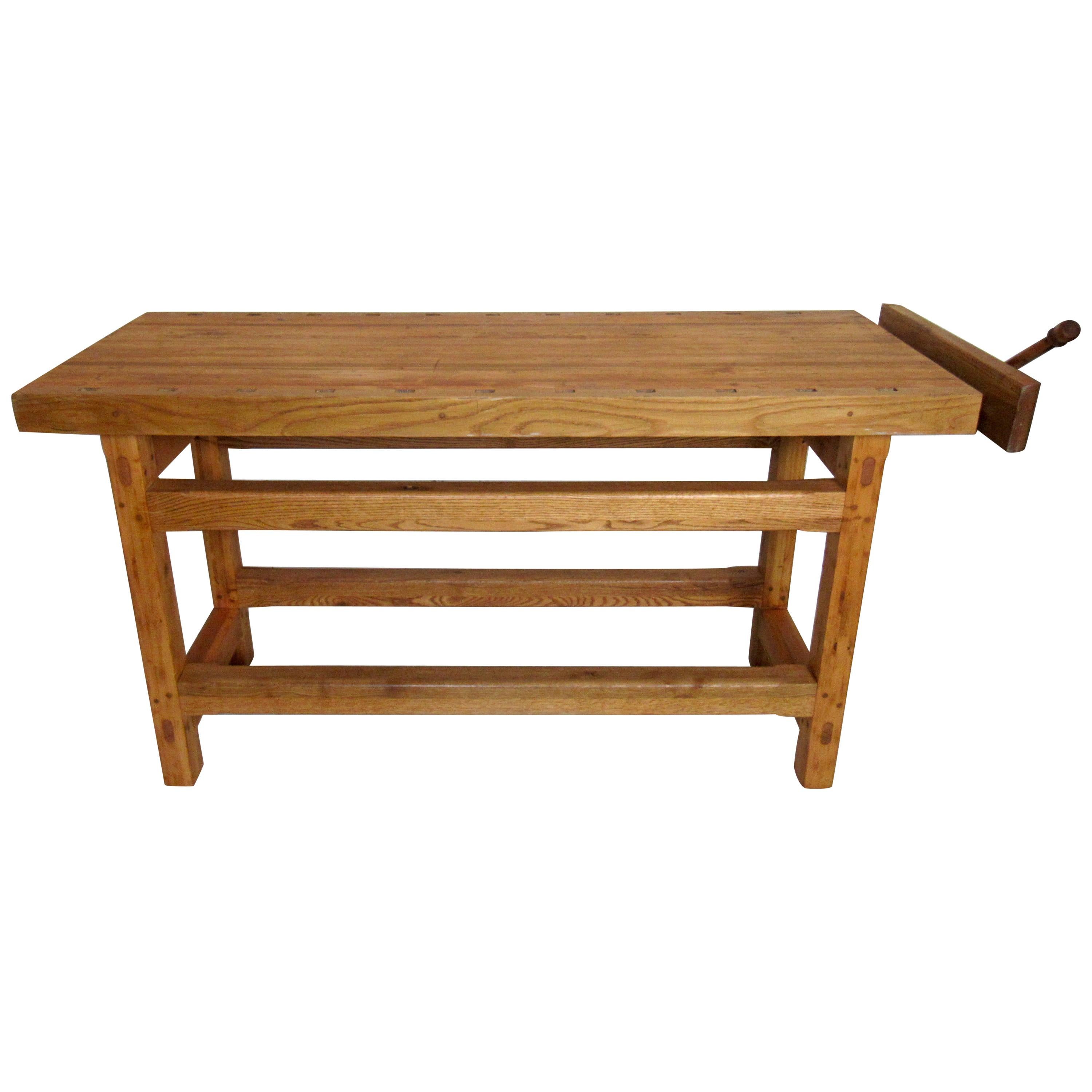 Vintage Work Table with Vice For Sale at 1stDibs