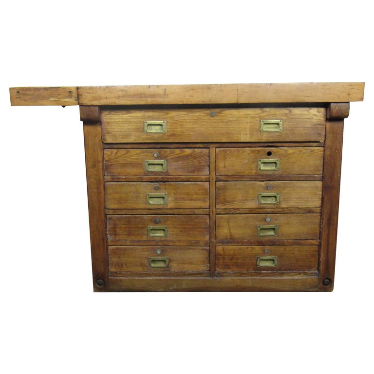 Vintage Workshop Bench with Drawers at 1stDibs