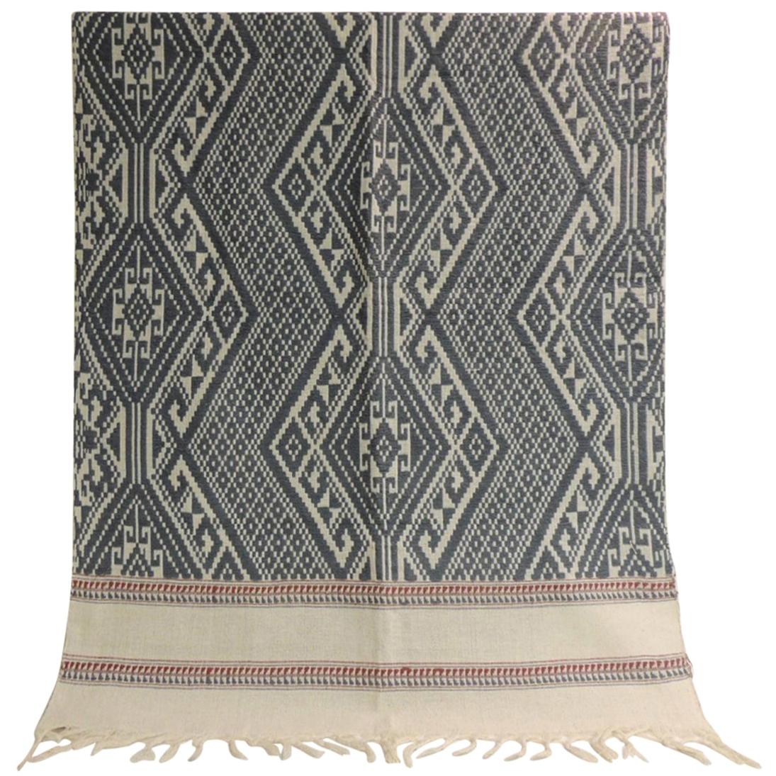 Vintage Ethnic Blue Dhaka Pattern Throw from Nepal at 1stDibs
