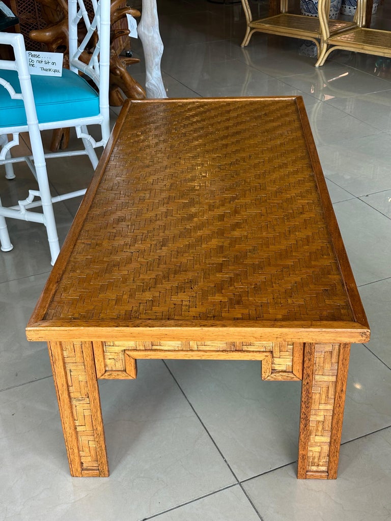 Vintage Woven Cane Bamboo Wicker and Wood Coffee Cocktail Table For ...
