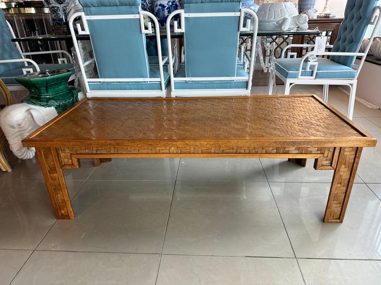 Vintage Woven Cane Bamboo Wicker and Wood Coffee Cocktail Table For ...