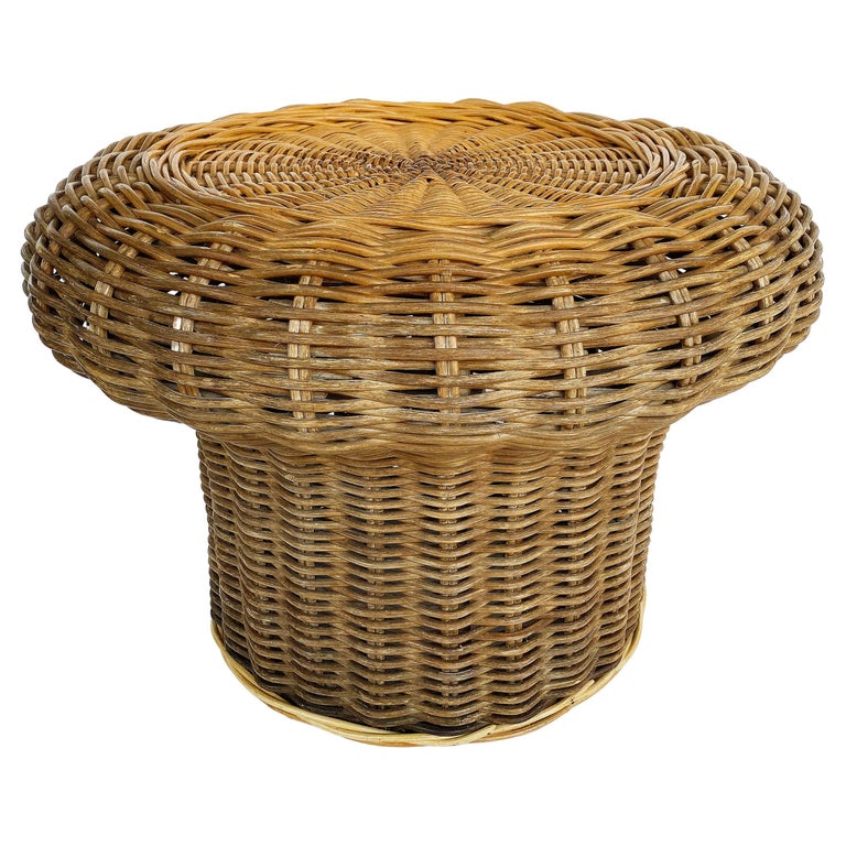 Vintage Woven Rattan Wicker Ottoman/Pouf or Side Table For Sale at ...