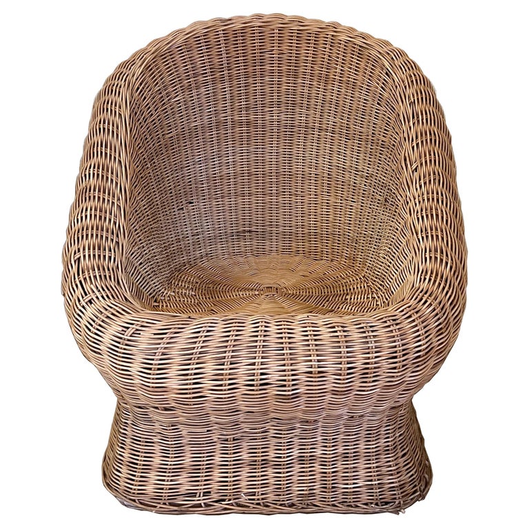 Vintage Woven Wicker Club Chair For Sale at 1stDibs